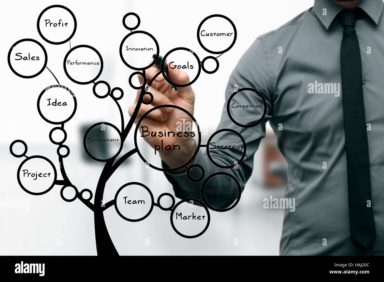 businessman drawing business plan tree Stock Photo - Alamy