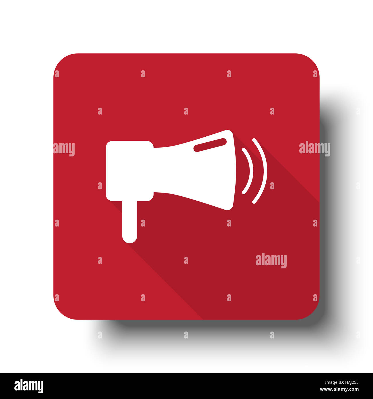 Flat Megaphone web icon on red button with drop shadow Stock Photo - Alamy