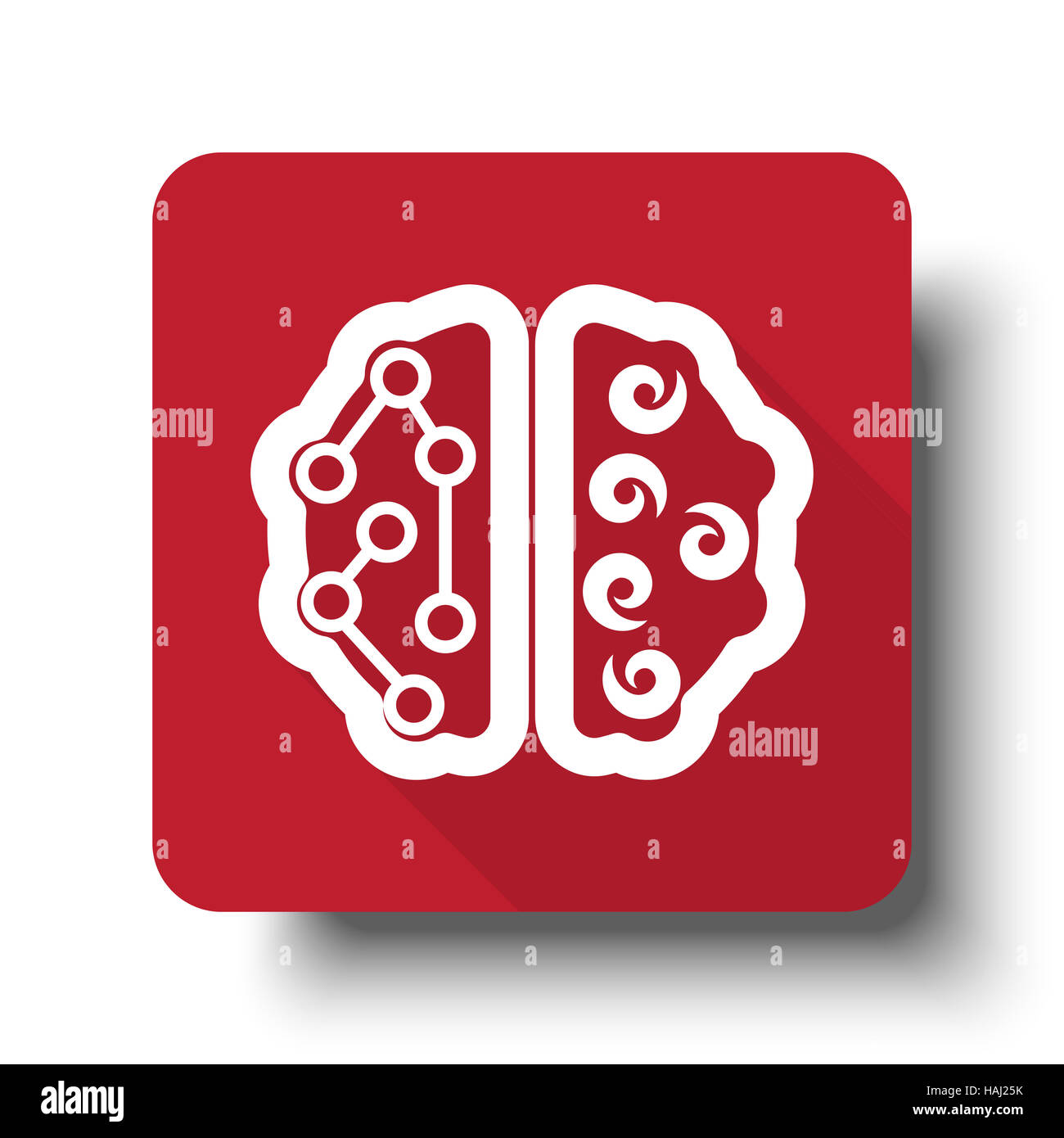 Flat Brain web icon on red button with drop shadow Stock Photo - Alamy