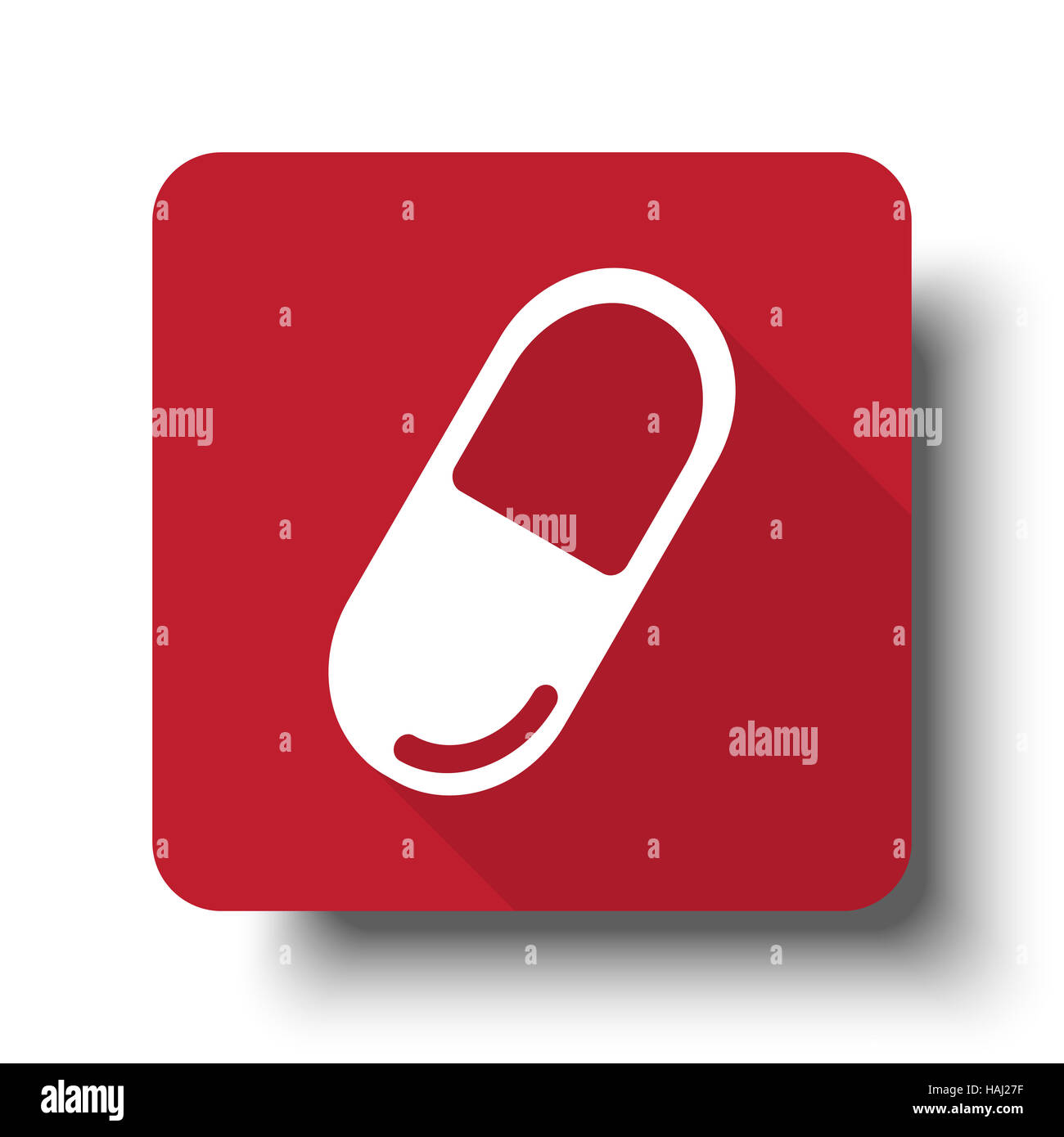 Flat Pill web icon on red button with drop shadow Stock Photo - Alamy