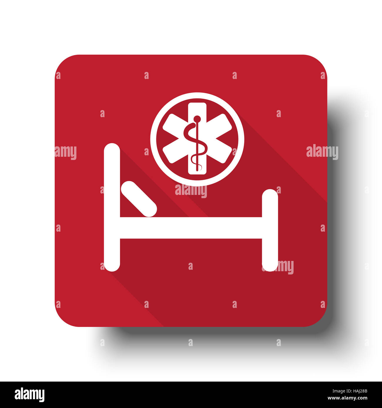 Flat Hospital Bed web icon on red button with drop shadow Stock Photo ...