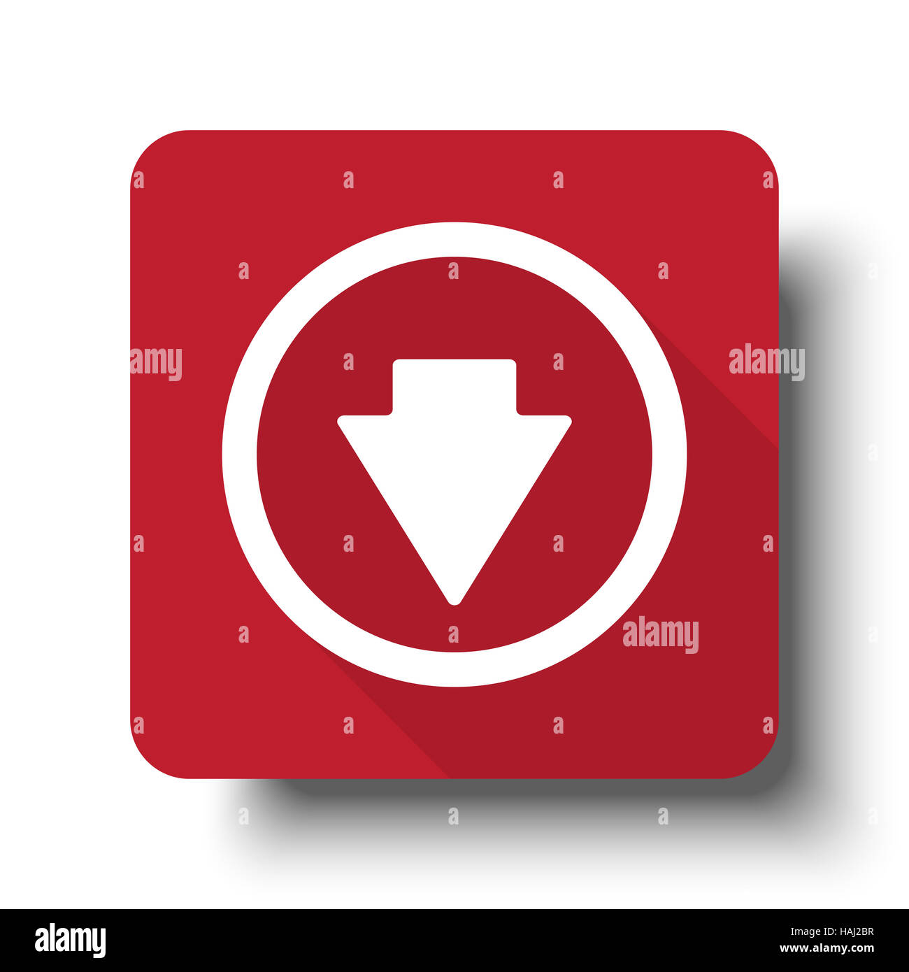 Flat Arrow Down web icon on red button with drop shadow Stock Photo - Alamy