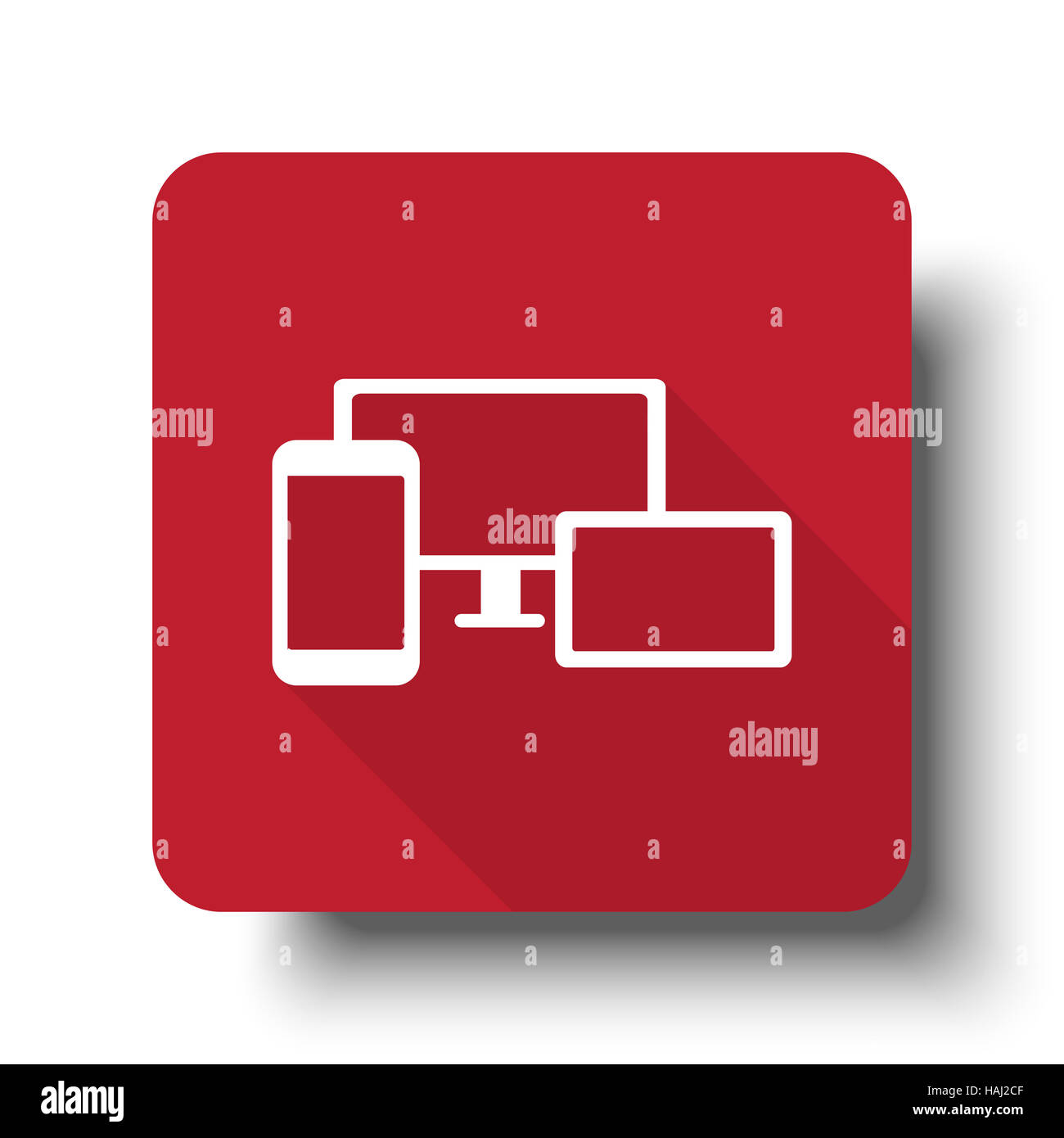 Flat Responsive Media Design web icon on red button with drop shadow ...