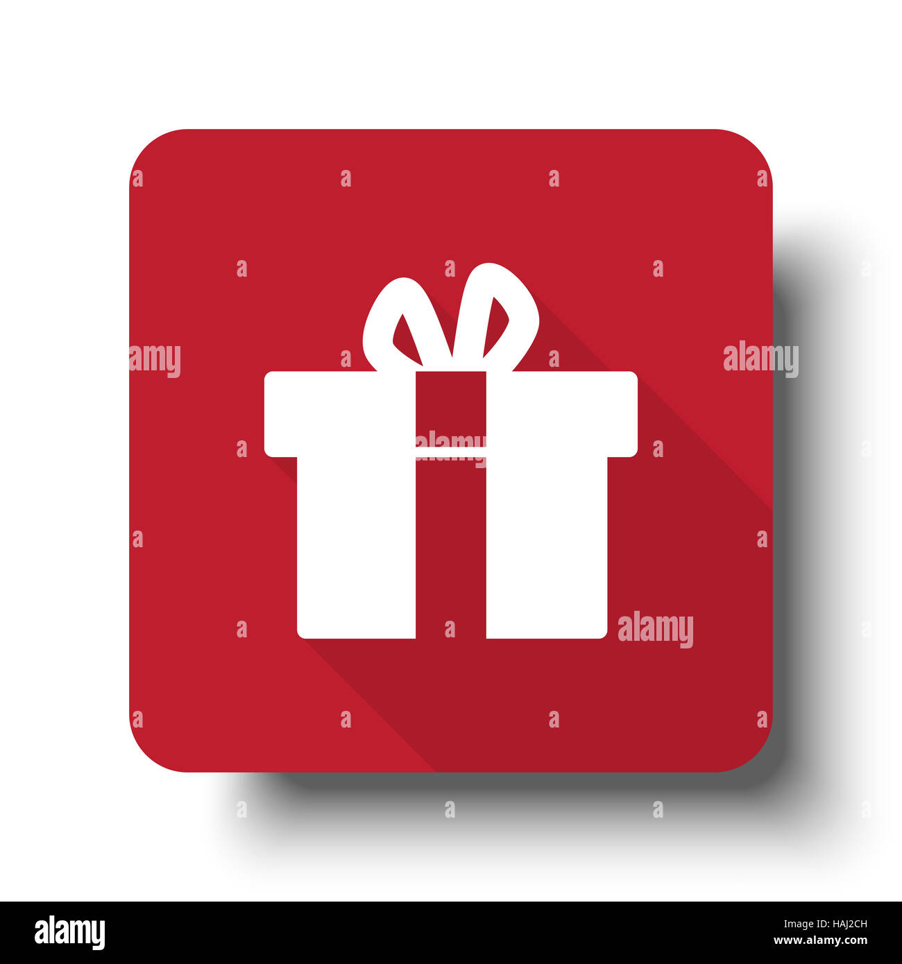 Flat Gift web icon on red button with drop shadow Stock Photo - Alamy