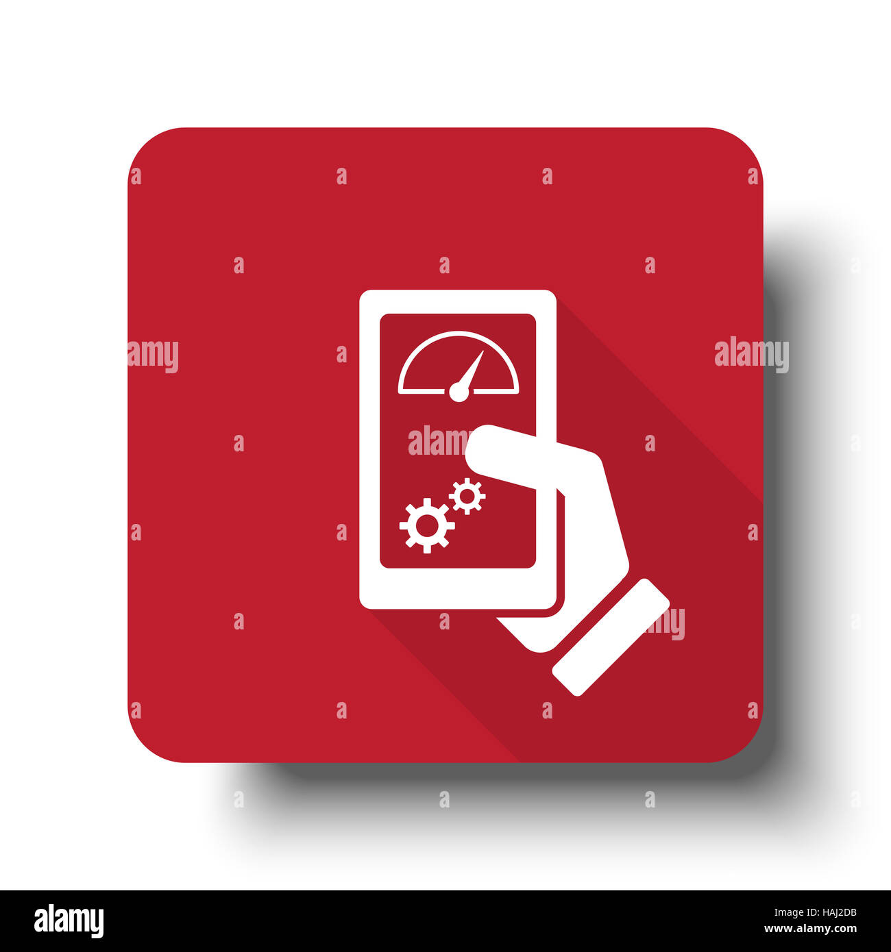 Flat Smartphone Test web icon on red button with drop shadow Stock ...