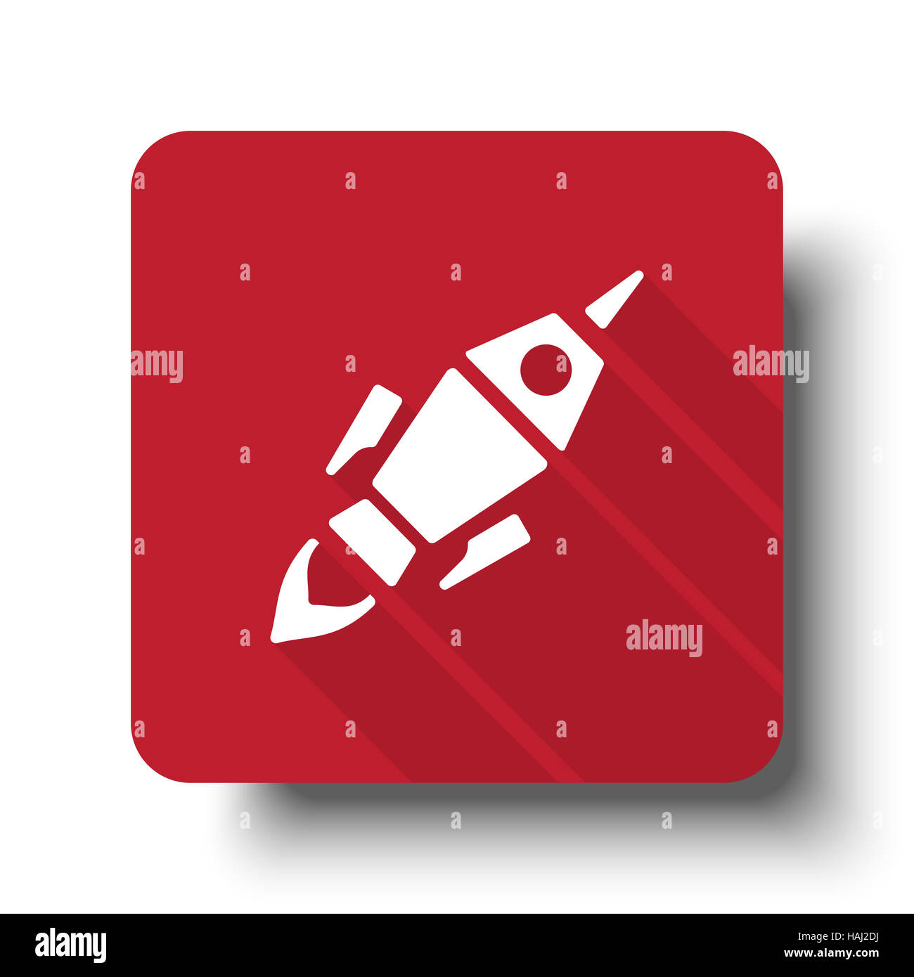 Flat Rocket Launch web icon on red button with drop shadow Stock Photo ...