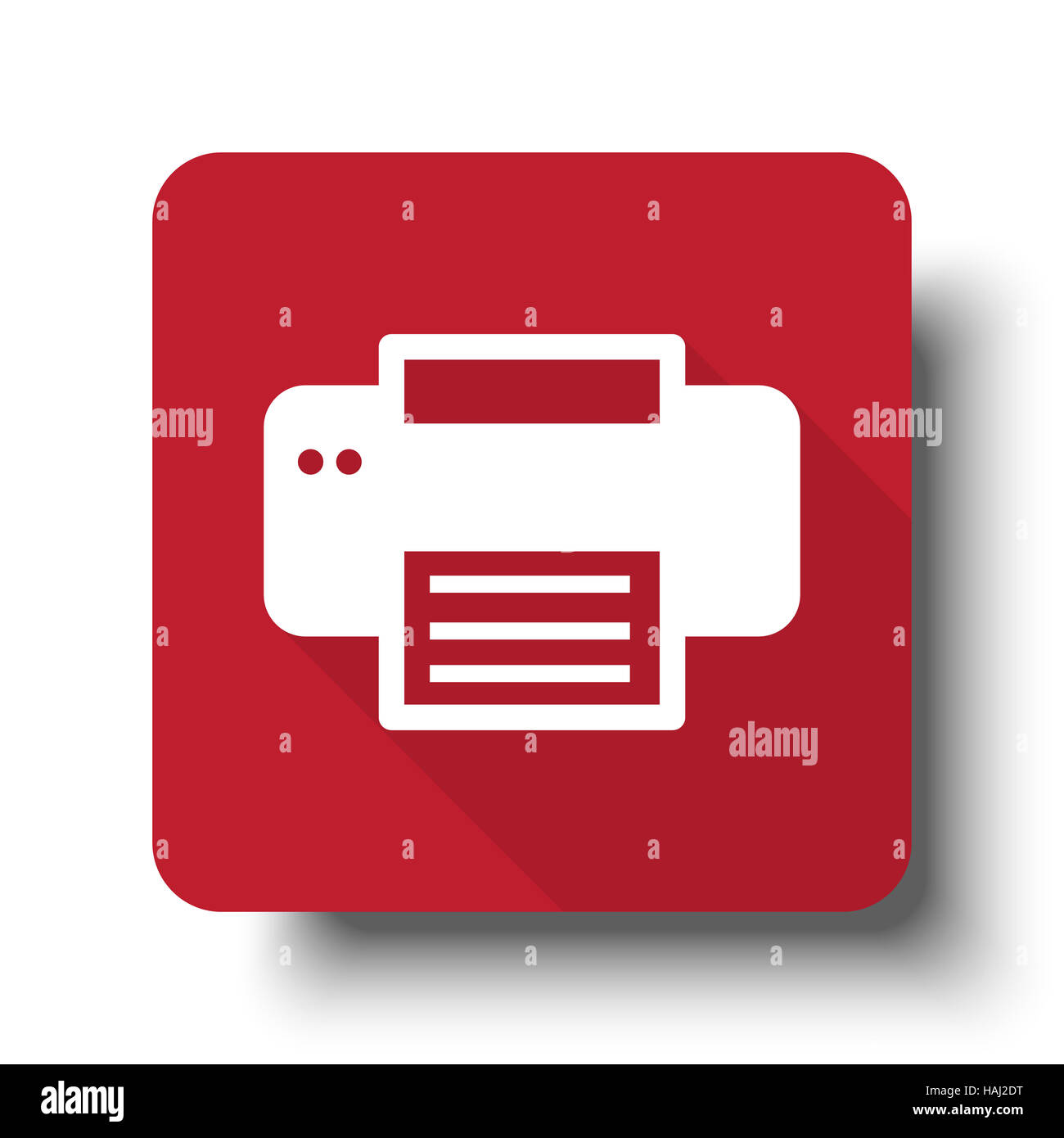 Flat Printer web icon on red button with drop shadow Stock Photo - Alamy
