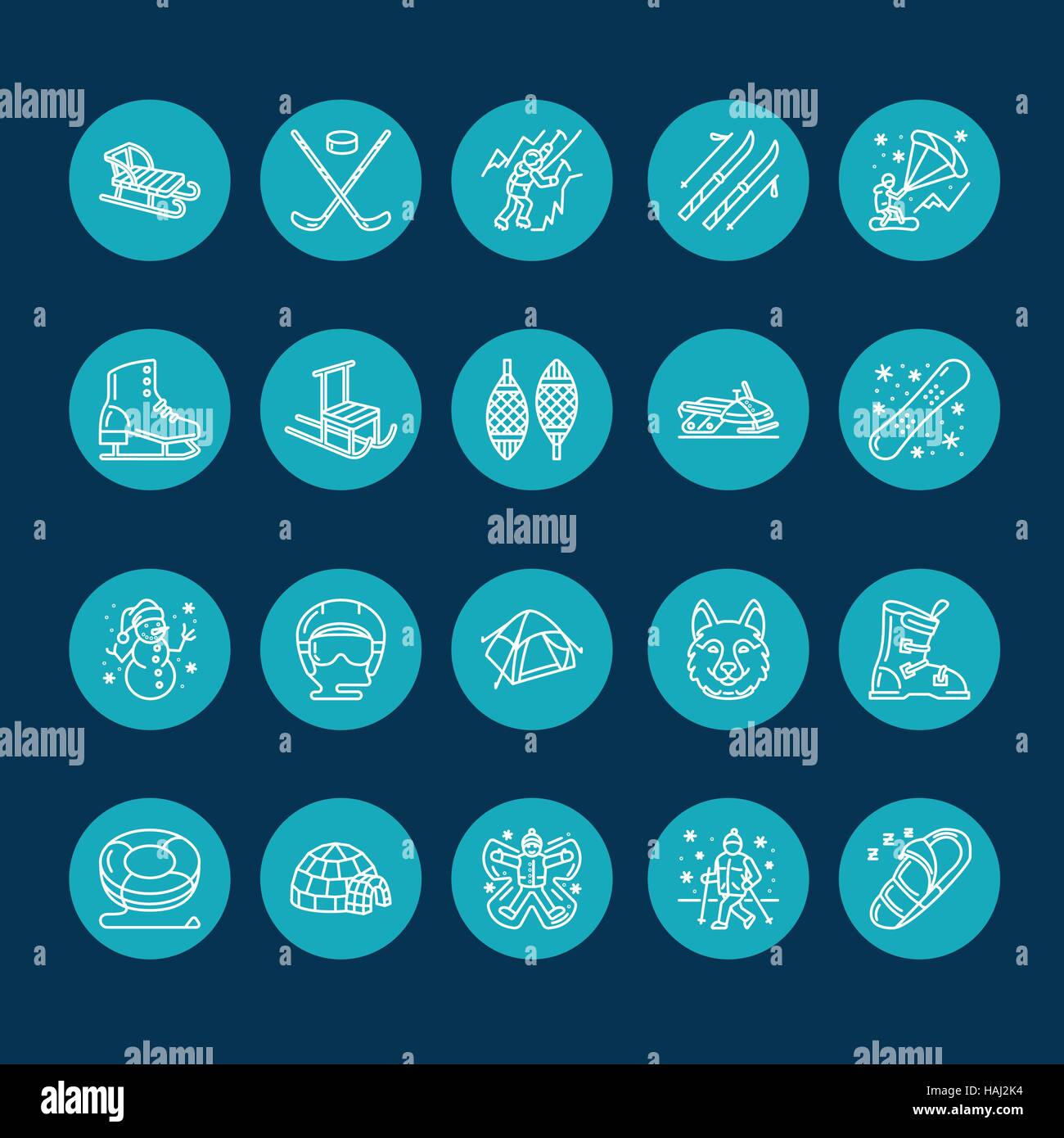 Cute thin line icons of winter sports. Outdoor activities vector ...