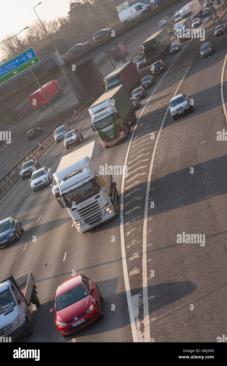 Traffic queueing on the approach roads towards the Dartford crossing ...