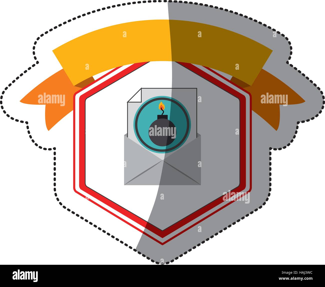 Envelope and bomb icon. Security system warning protection and danger ...