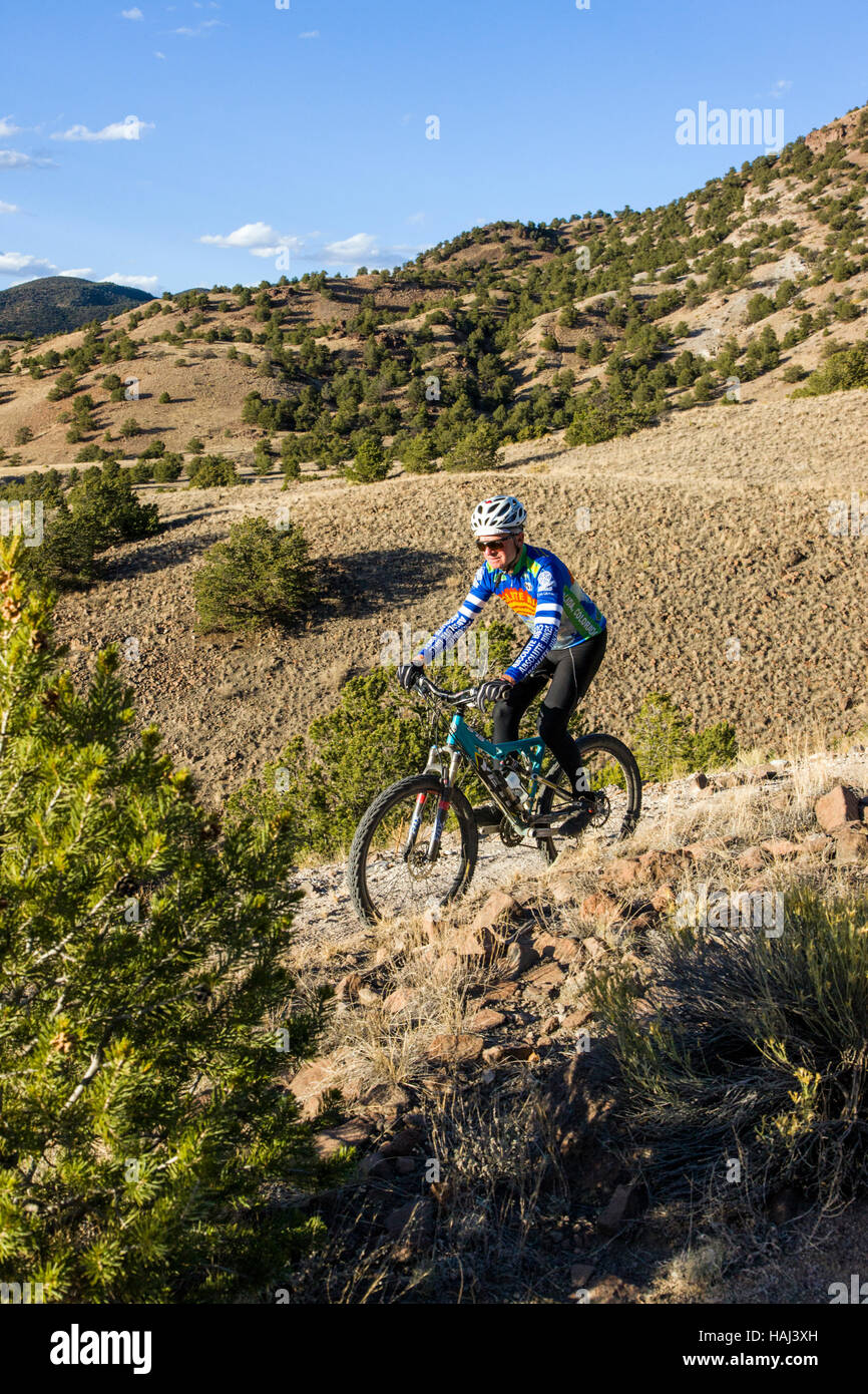 Chuck Rose, previous mayor of Salida, mountain biking on "S" Mountain ...