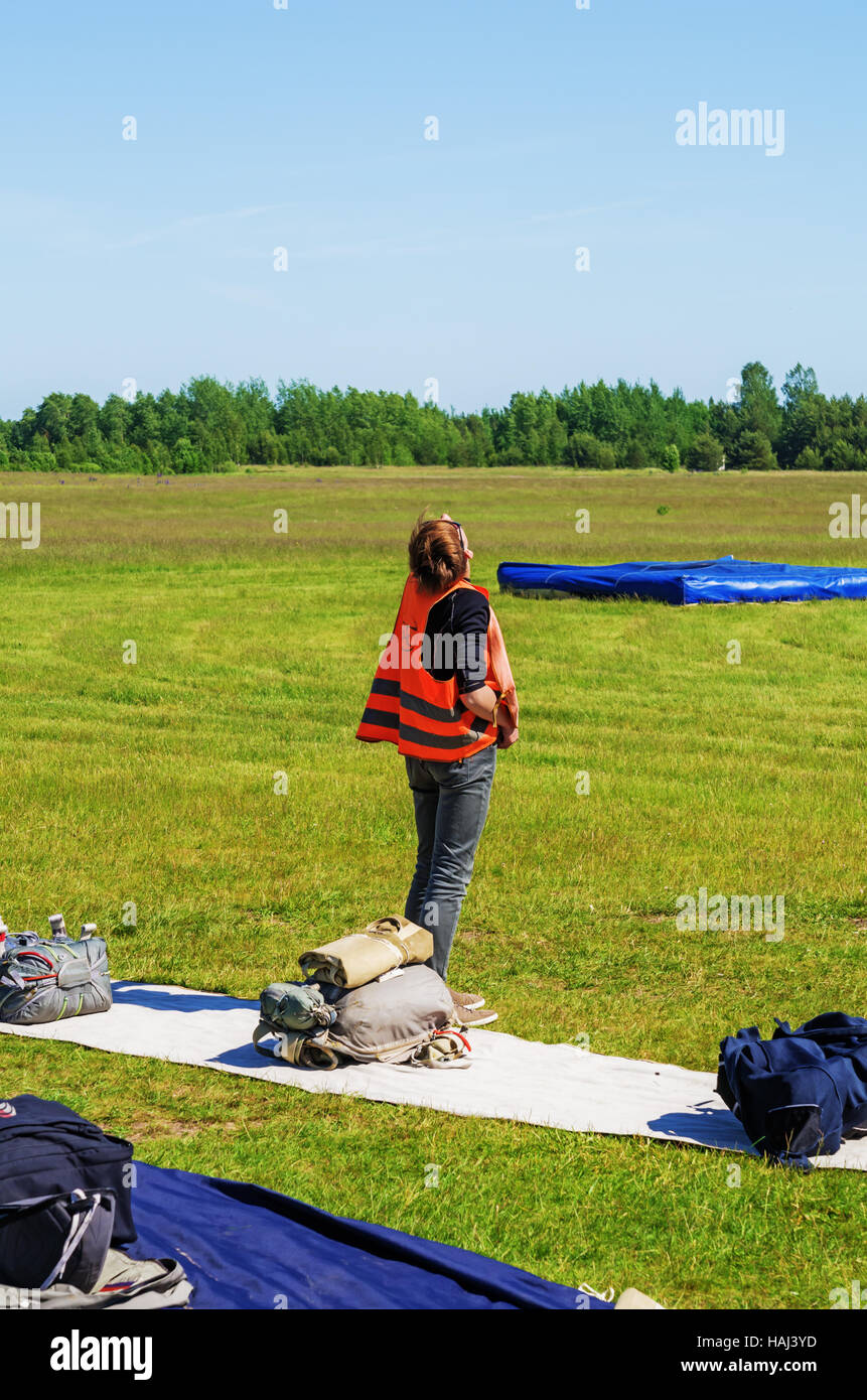 Parachutists - 2015.Parachutists in airfield Stock Photo - Alamy