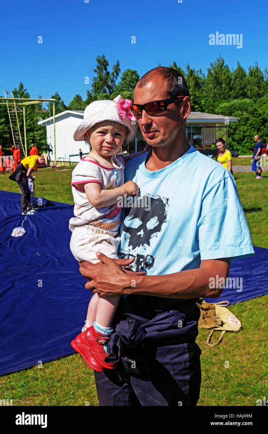 Parachutists - 2015.Skydivers and their child Stock Photo - Alamy