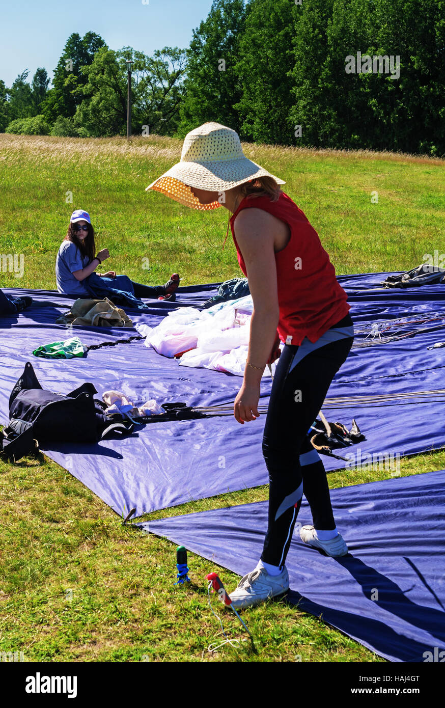 Parachutists - 2015.Packing of parachute Stock Photo - Alamy