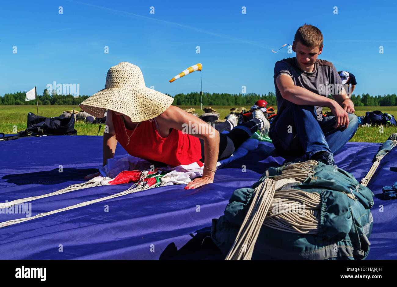 Parachutists - 2015.Packing of parachute Stock Photo - Alamy