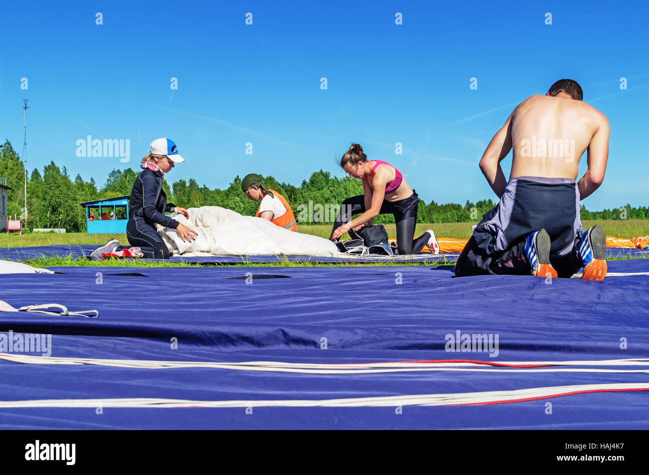 Parachutists - 2015.Packing of parachute Stock Photo - Alamy