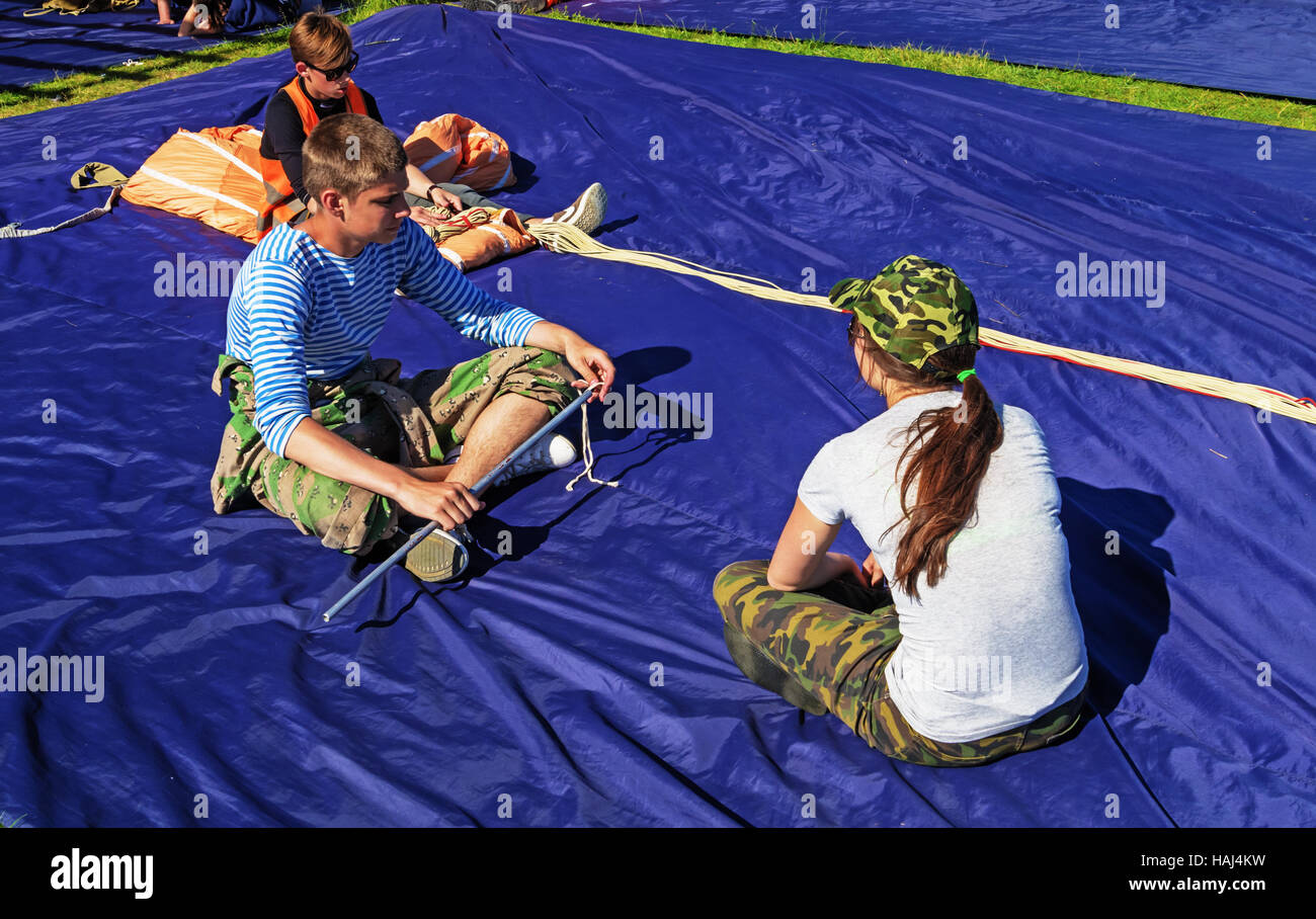 Parachutists - 2015.Packing of parachute Stock Photo - Alamy