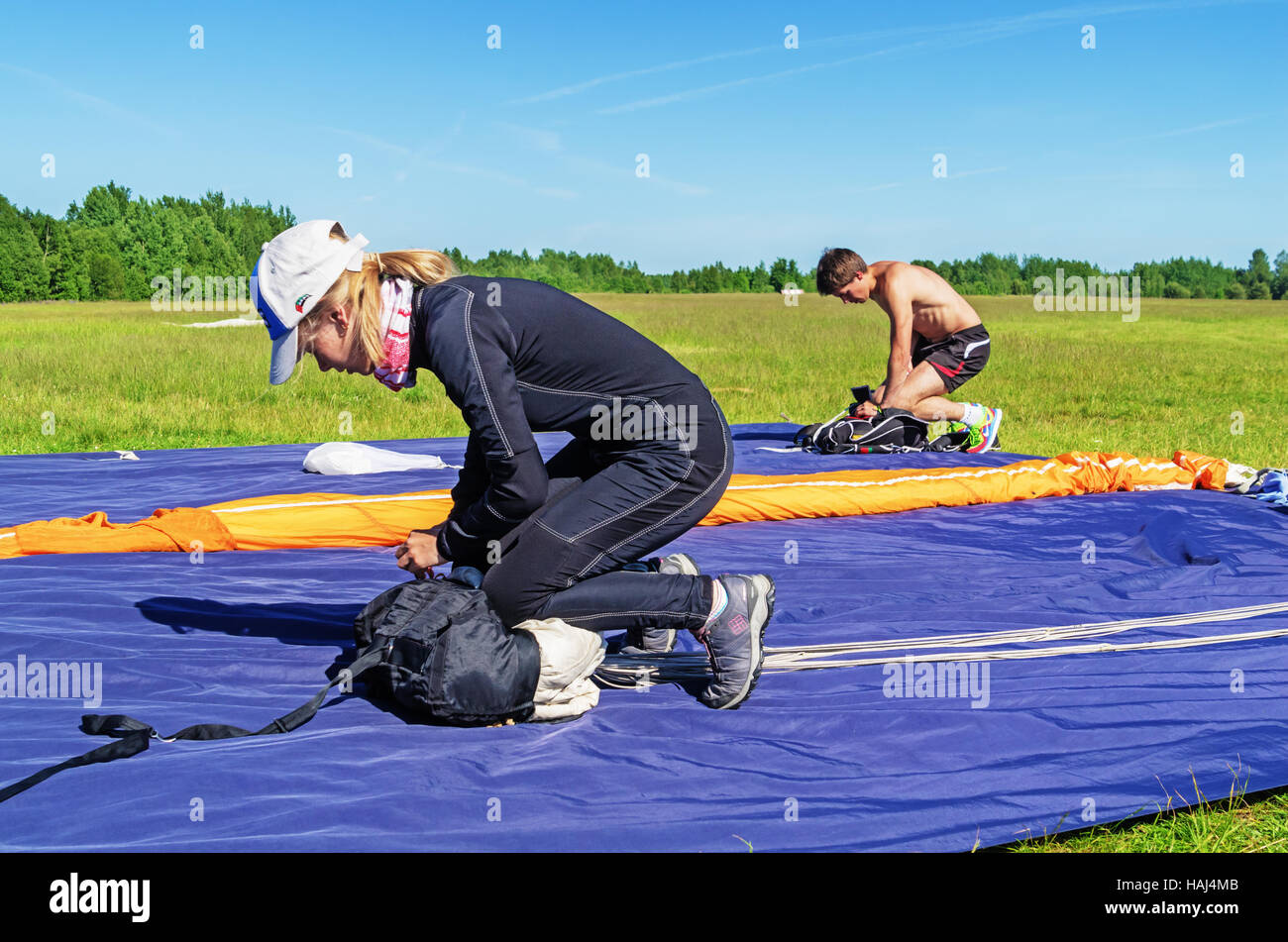 Parachutists - 2015.Packing of parachute Stock Photo - Alamy
