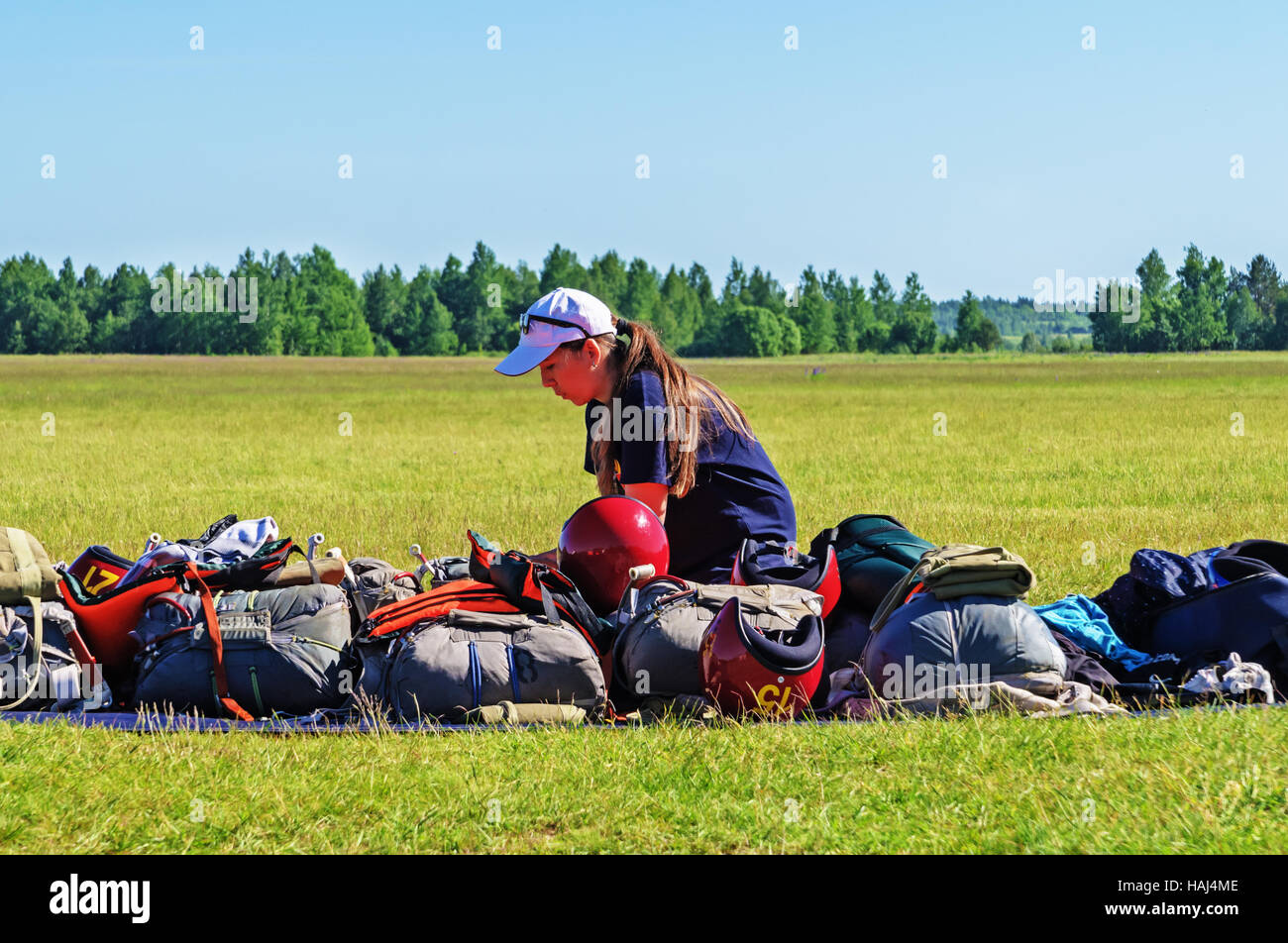 Parachutists - 2015.Packing of parachute Stock Photo - Alamy