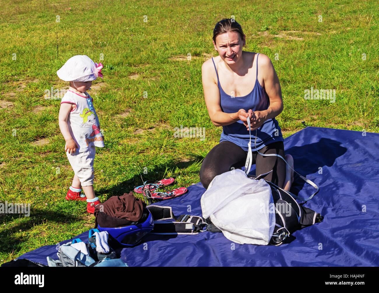 Parachutists - 2015.Skydivers and their child Stock Photo - Alamy
