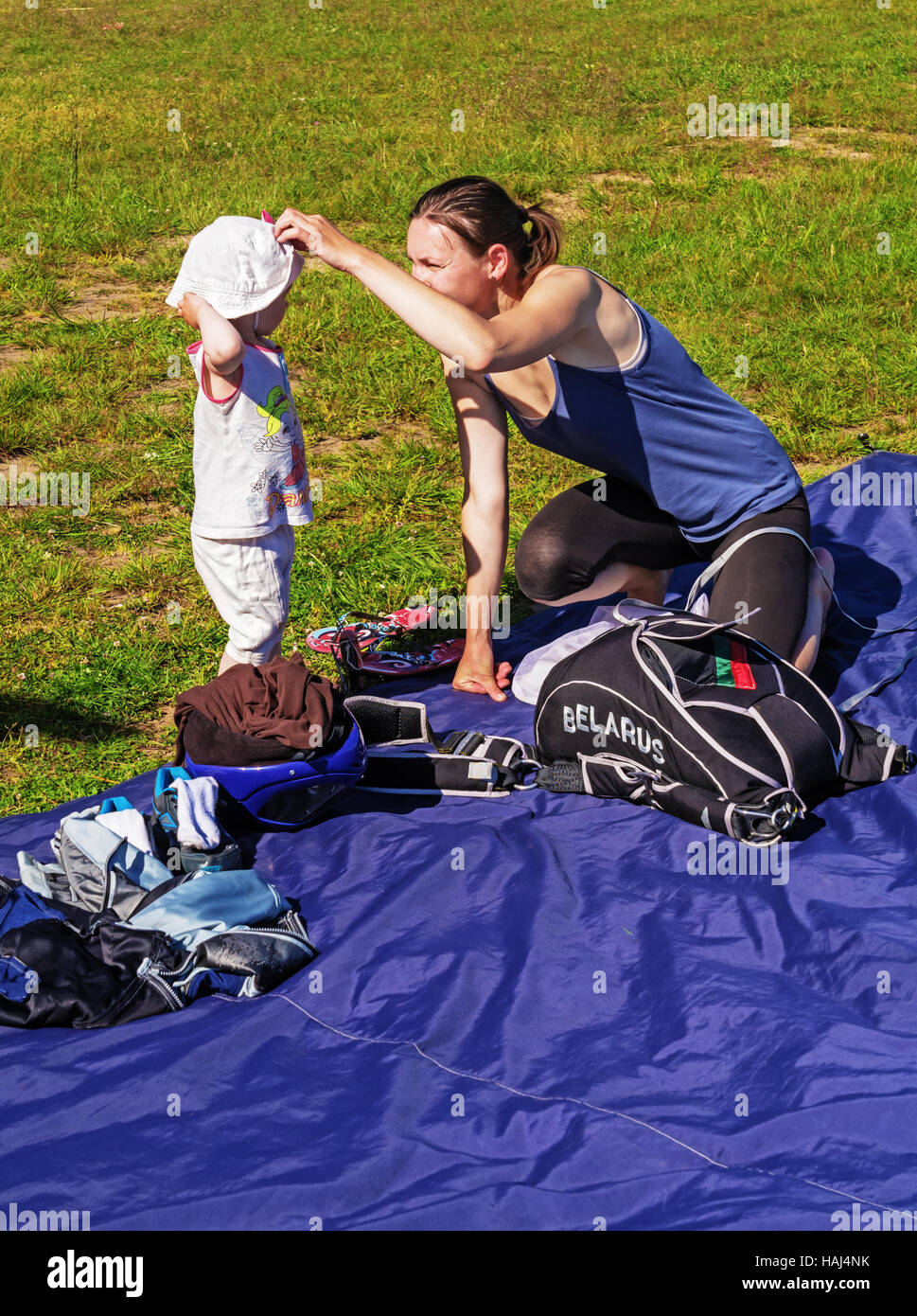 Parachutists - 2015.Skydivers and their child Stock Photo - Alamy