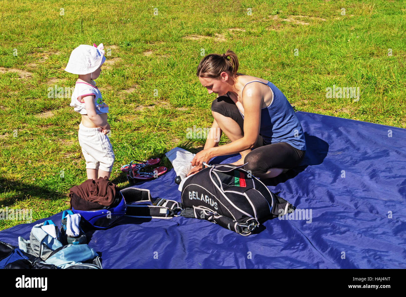 Parachutists - 2015.Skydivers and their child Stock Photo - Alamy