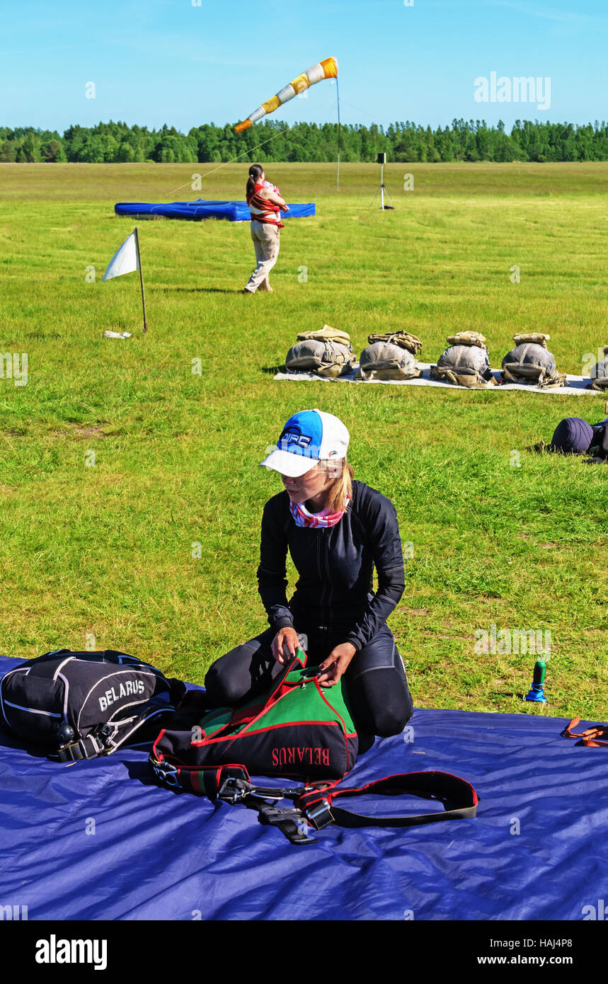 Parachutists - 2015.Packing of parachute Stock Photo - Alamy
