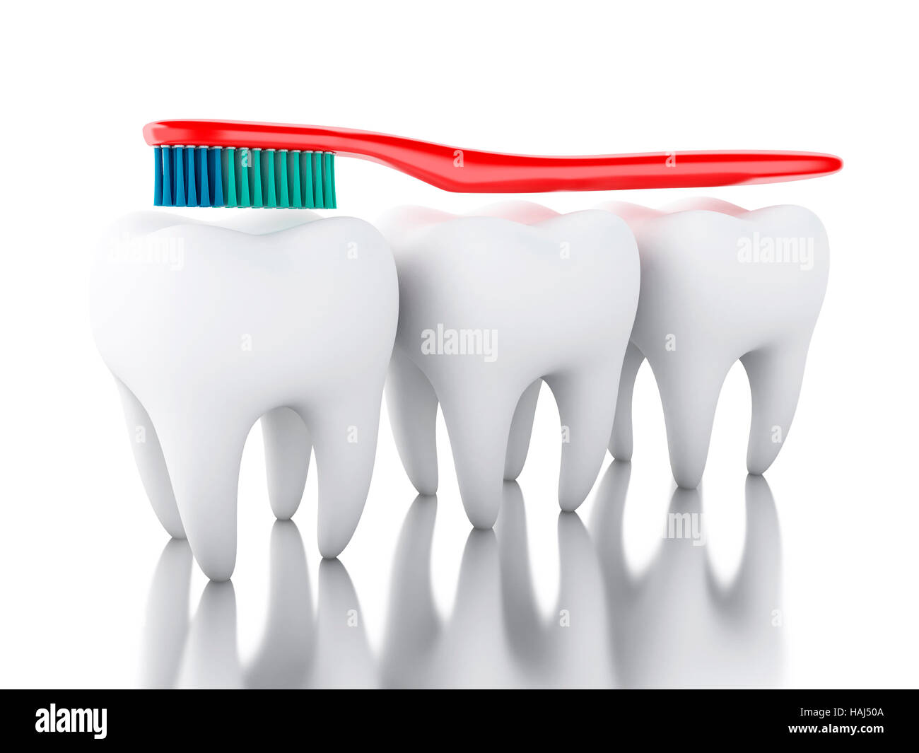 3D Illustration. Toothbrush brushing a tooth. Dental hygiene and ...