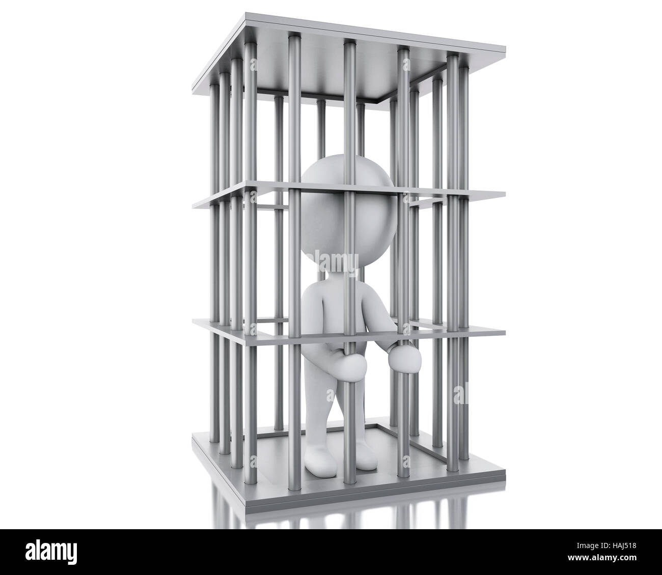 3d renderer image. White people in prison. Isolated white background ...