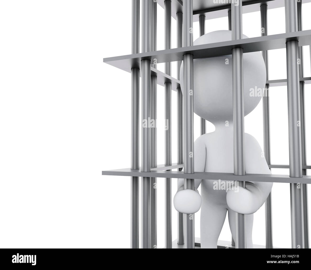 3d renderer image. White people in prison. Isolated white background ...