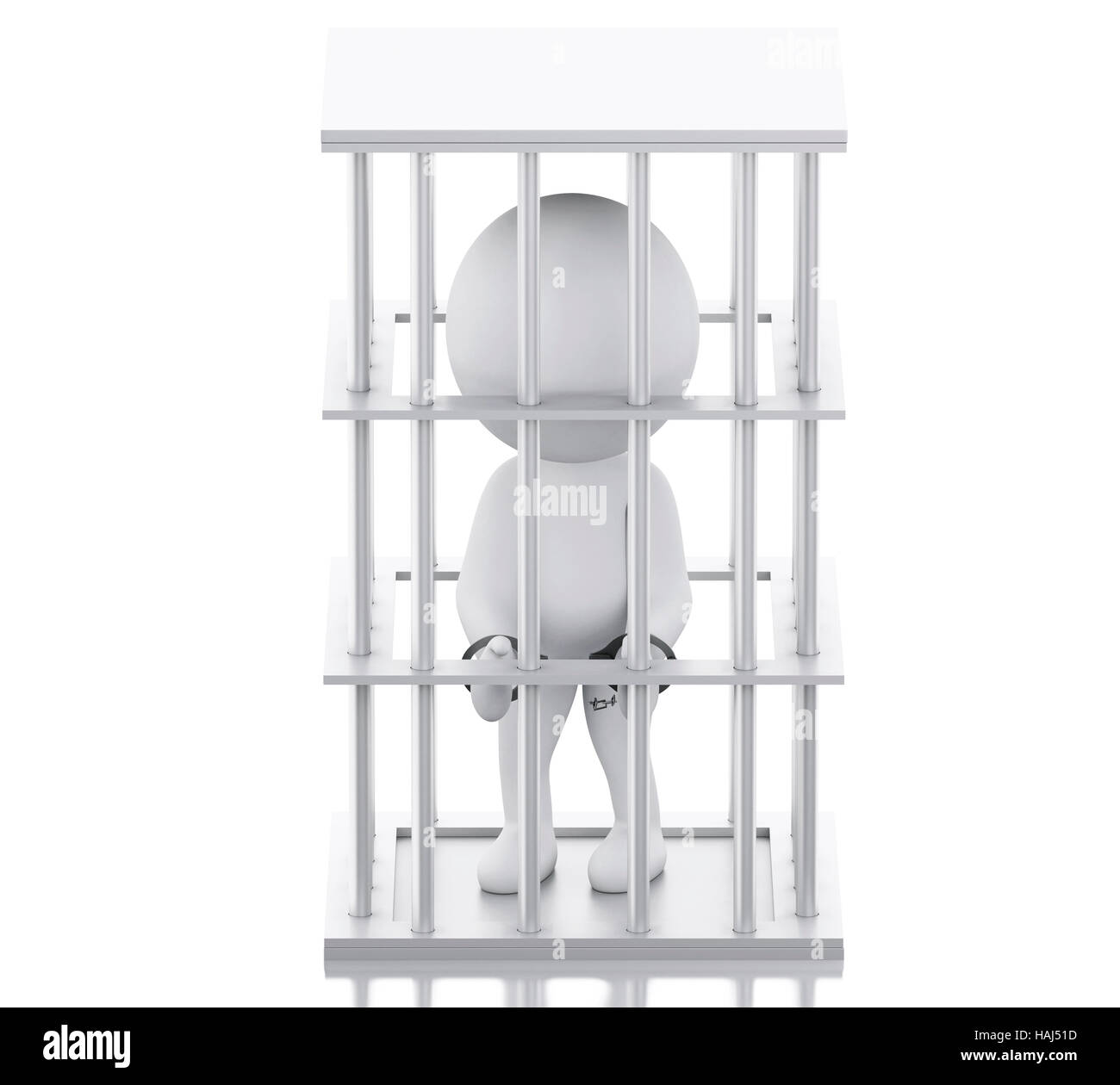 3d renderer image. White people in prison. Isolated white background ...