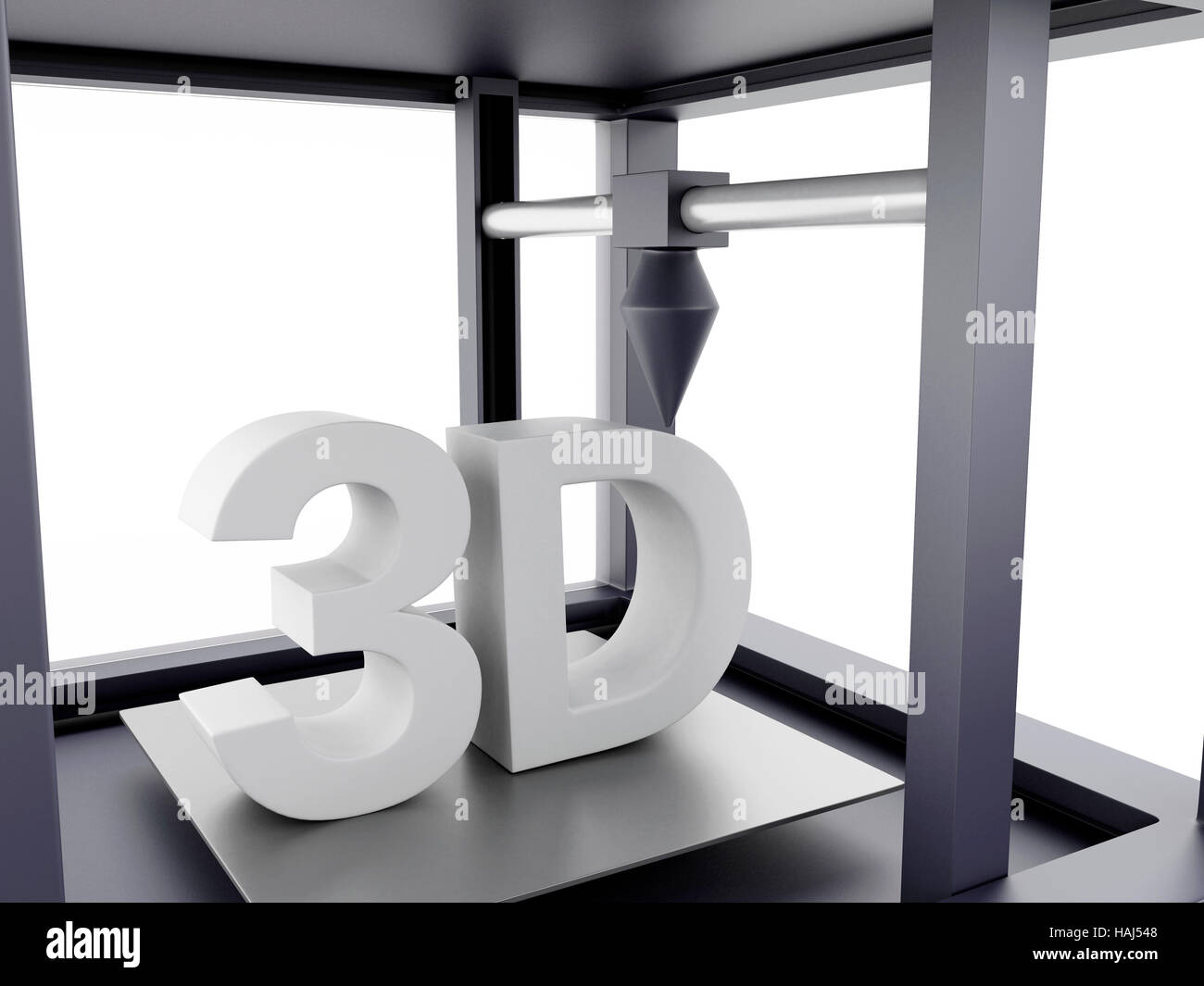 3D Illustration. Three dimensional printer. New technology concept ...