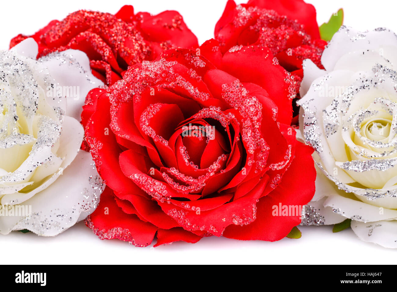 Red and white fabric roses closeup picture Stock Photo - Alamy