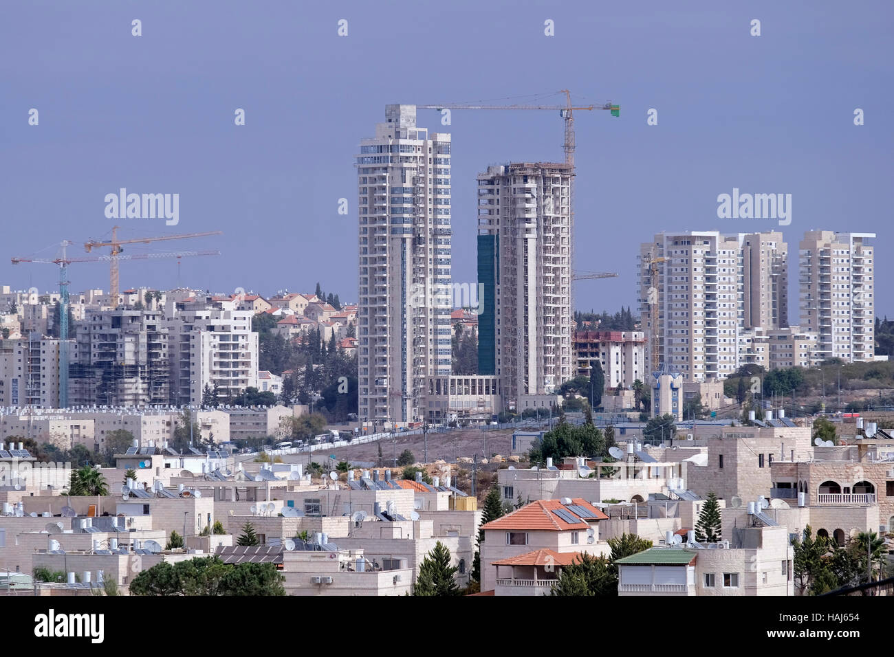 View toward construction sites in the Jewish neighborhood of Talpiot in ...