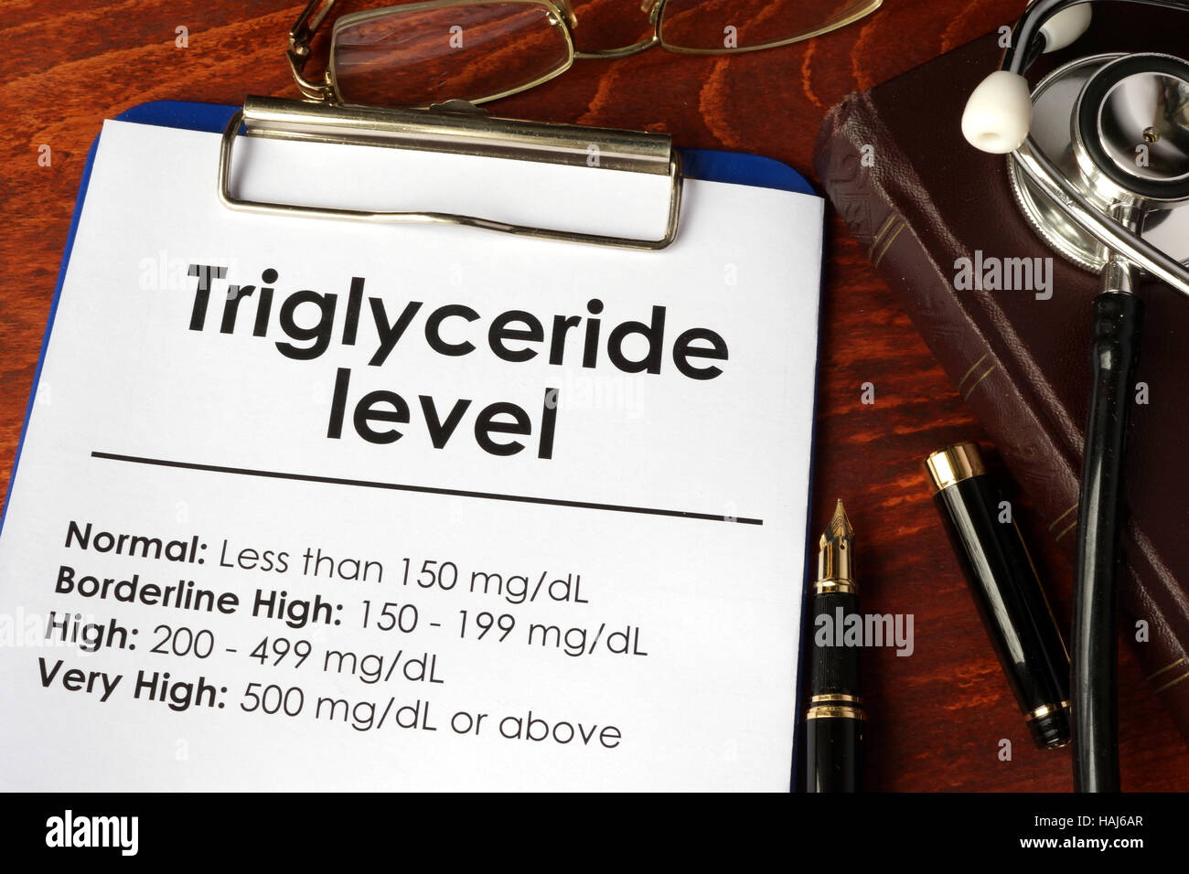 Triglyceride level chart on a table. Medical concept Stock Photo - Alamy