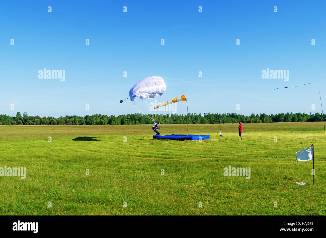 Parachutists - 2015.Landing on airfield Stock Photo - Alamy