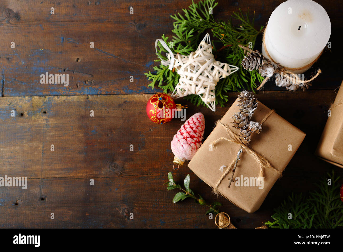 Rustic christmas background, holiday Stock Photo - Alamy