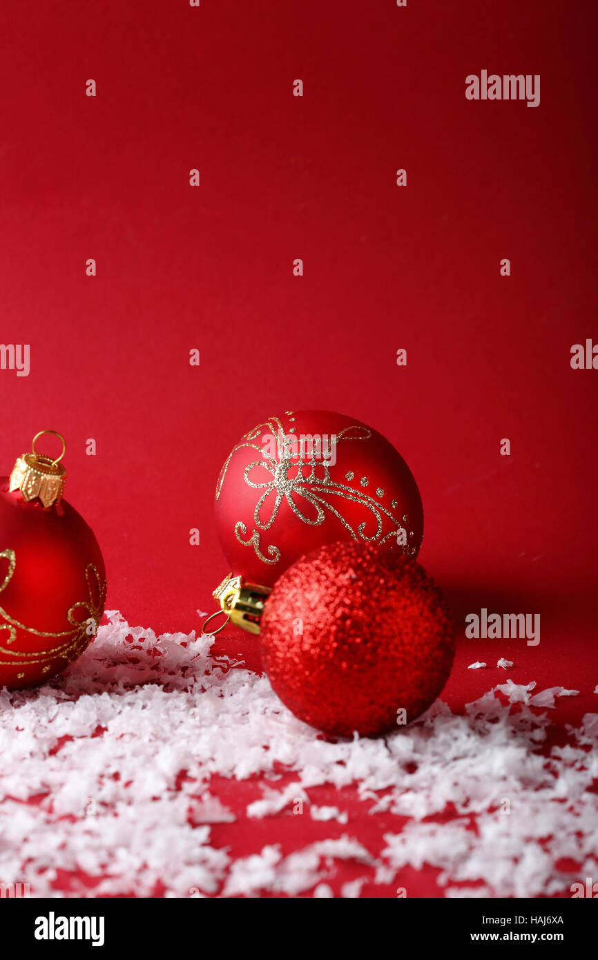 Red christmas background with decorations, holiday Stock Photo - Alamy
