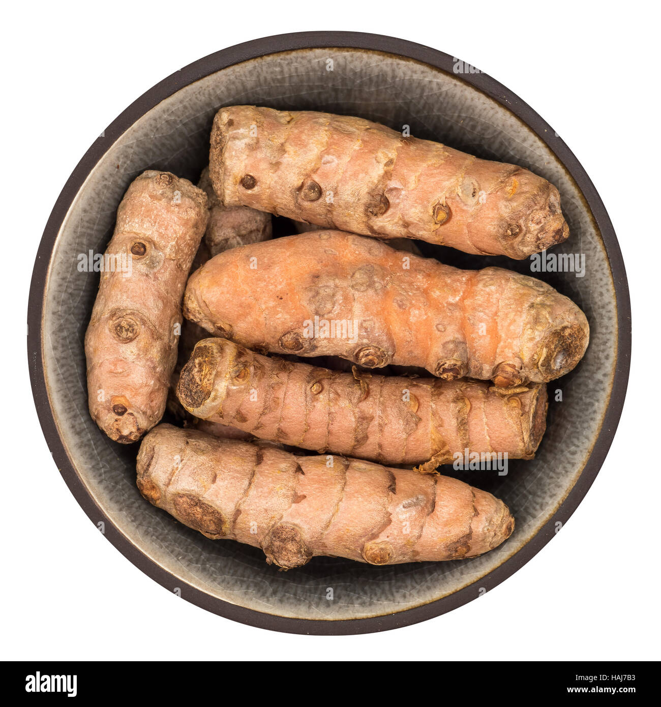 Organic Turmeric Root in Bowl Isolated Top Stock Photo - Alamy
