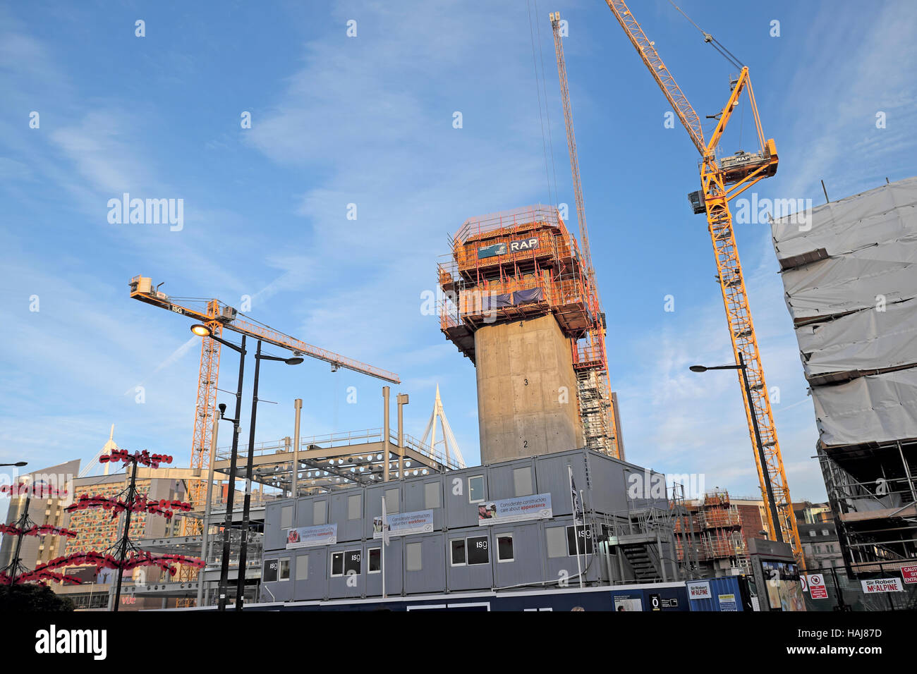 Cardiff construction site cranes regeneration redevelopment development ...