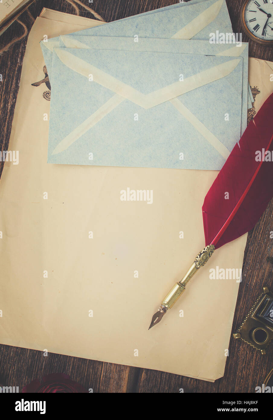 feather pen and letters Stock Photo - Alamy