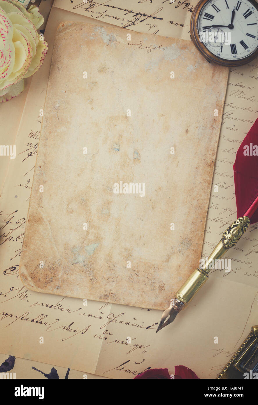 feather pen and letters Stock Photo - Alamy