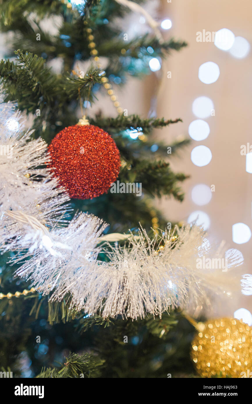 Decorated Christmas Tree. Winter Holidays. Warm colors Stock Photo - Alamy