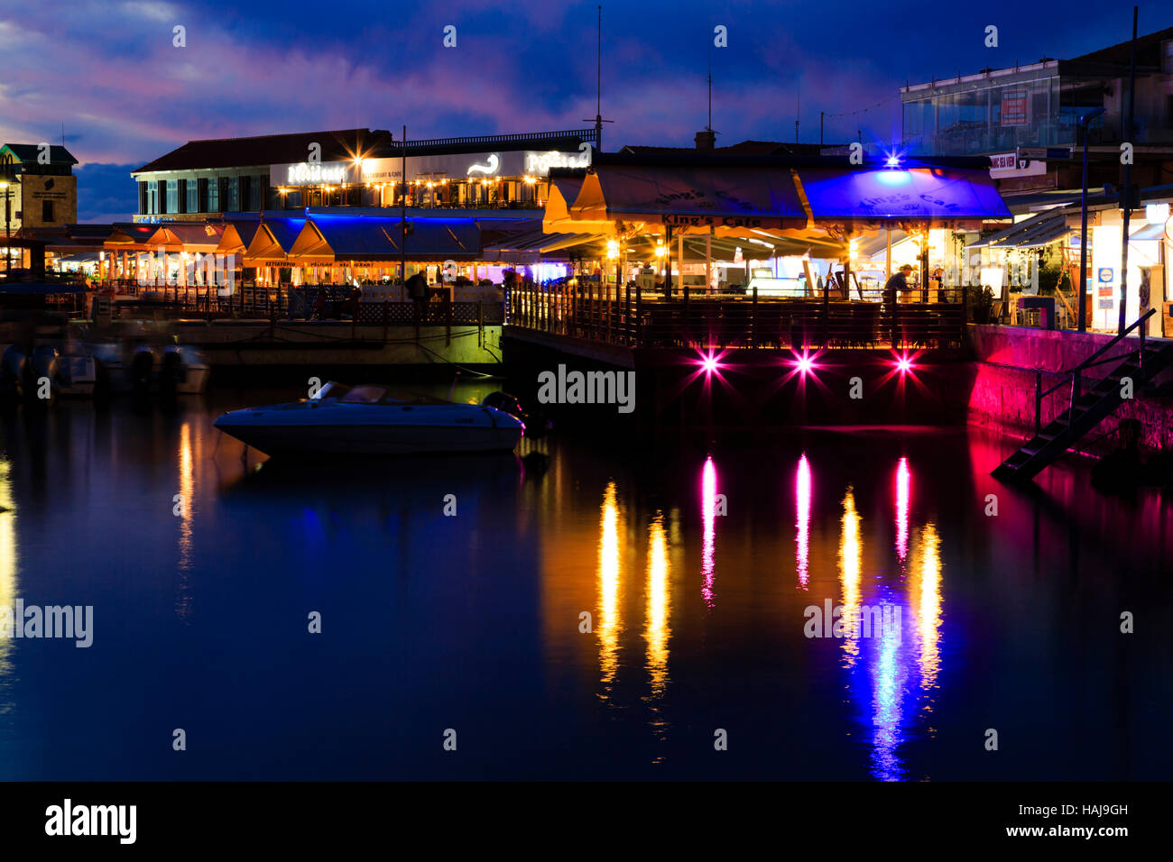 Night time over Paphos Harbour, Cyprus Stock Photo - Alamy