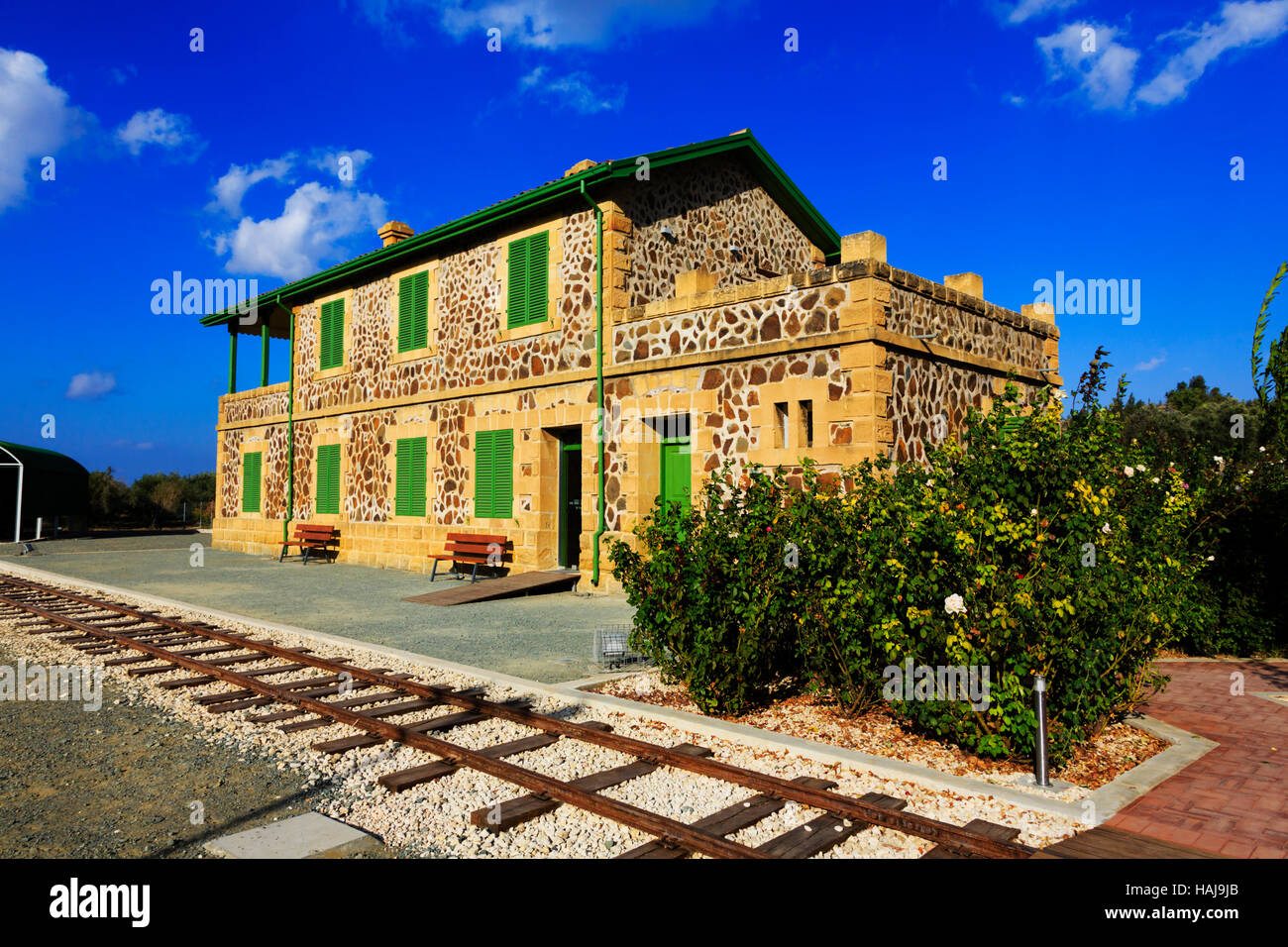 Restored Evrychou station of the Cyprus railway.Cyprus Stock Photo - Alamy