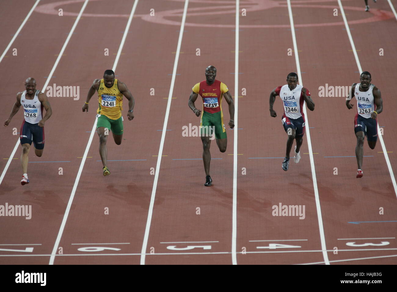 MENS 100M FINISH MENS 100M ATHENS GREECE 22 August 2004 Stock Photo - Alamy