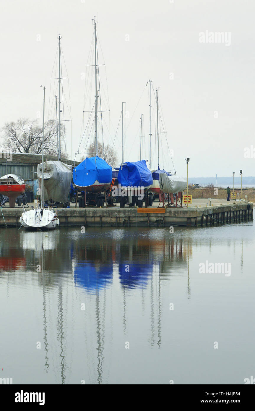 storing yacht during winter keeping of yachts, boats at the dock ...