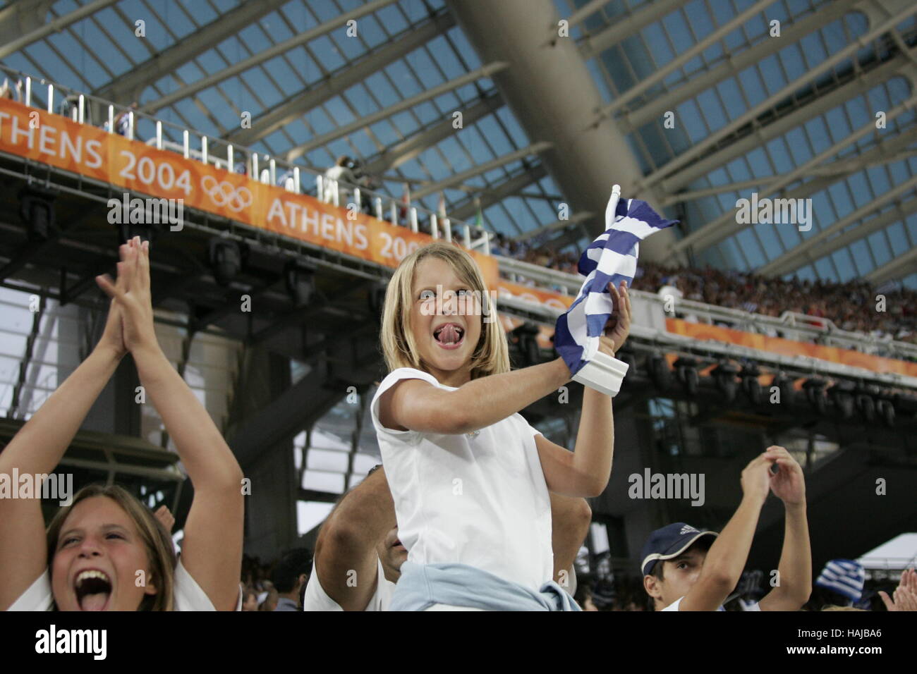 YOUNG GREEK FAN ATHENS OLYMPICS ATHENS GREECE 23 August 2004 Stock ...