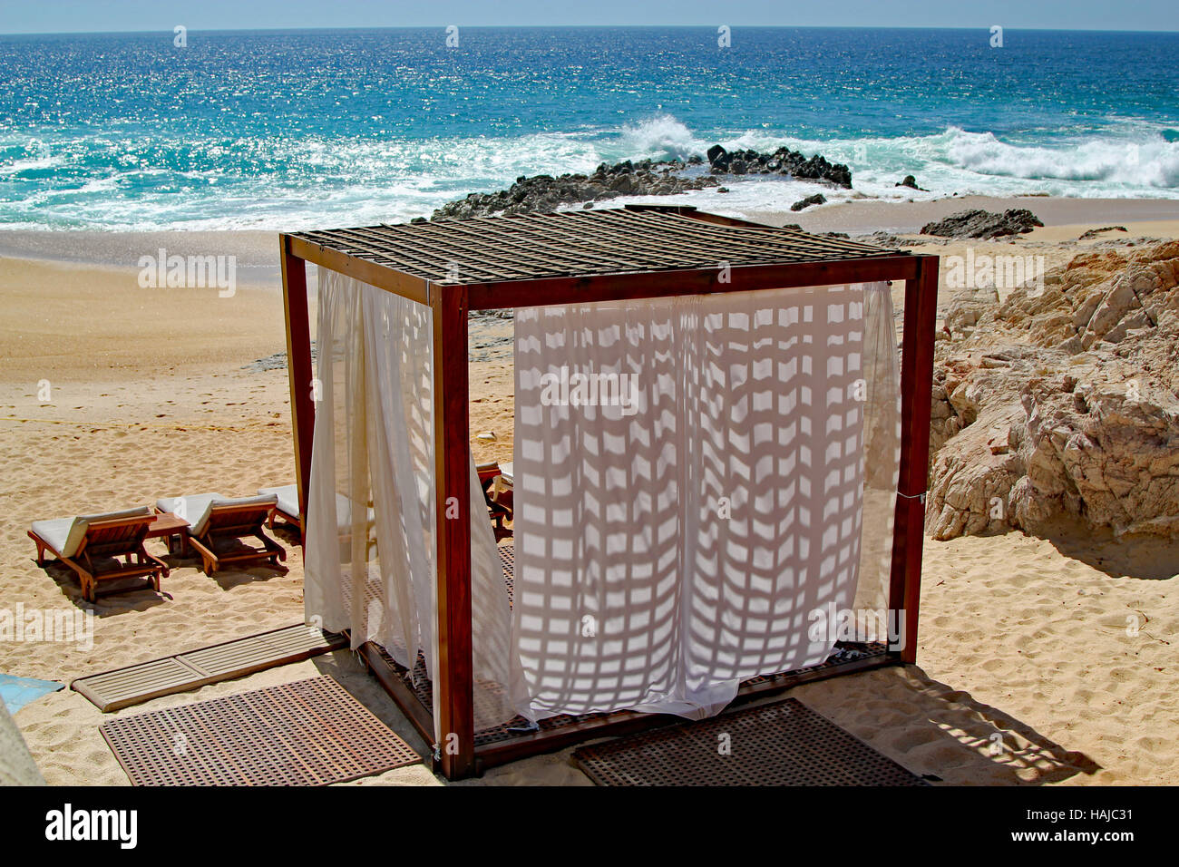 Mexican beach cabana in Cabo San Lucas Stock Photo - Alamy