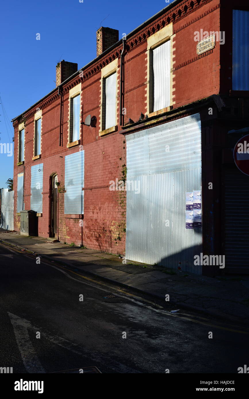 UK, Merseyside, Liverpool, Anfield, Terraced Houses opposite Liverpool ...